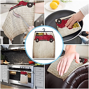 Kitchen Dish Towels 2 Pack-Super Absorbent Soft Microfiber,Vintage Farm Girl Old Truck Sunflowers Newpaper Cleaning Dishcloth Hand Towels Tea Towels for Kitchen Bathroom Bar