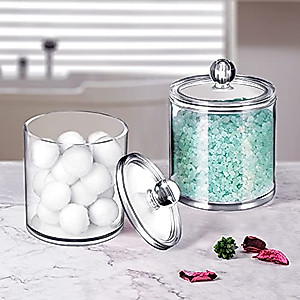 Qtip Dispenser Holder Bathroom Vanity Organizer Apothecary Jars Canister Set for Cotton Ball,Cotton Swab,Q-tips,Cotton Rounds,Bath Salts,Premium Quality Plastic Acrylic Clear | 2 Pack,15 Oz. & 20 Oz.