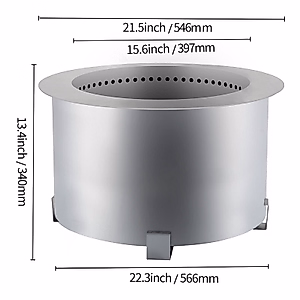 VEVOR Smokeless Fire Pit, 21.5 inch Outer Diameter / 15.6 Inner Diameter Stove Bonfire, Stainless Steel Smokeless Fire Bowl, Portable Wood Burning Fire Pit for Picnic Camping Parties