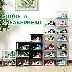 Large Shoe Organizer Storage Boxes for Closet, Fit Size 15, Clear Plastic Stackable Sneaker Containers Bins with Magnetic Door,Great Substitute for Shoe Rack,Space Saving for Entryway, Clear, 2 Pack