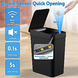 Bathroom Trash Can with Lid, KOEYLE 2 Pack 2.2 Gallon Automatic Touchless Garbage Can, Small Motion Sensor Smart Trash Can, Slim Waterproof Trash Bin for Bedroom, Bathroom, Office, Living Room (Black)