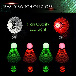 Badminton Shuttlecocks, Badminton Birdies 4pcs - Lighting Glow in The Dark Night