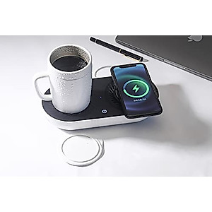 Coffee Mug Warmer, MINXUE Drink Cooler with Wireless Charger for Home Office Desk Use,Warming, Cooling and Charging All in 1