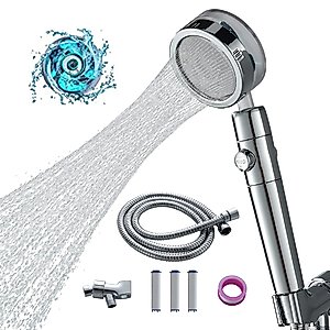 Alphyse Turbo Shower Head High Pressure, Vortex Shower Head with Handheld, Hydro Shower Head with Hose, 3 Filters and Turbo Fan, Blue