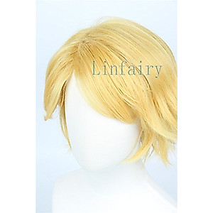 Linfairy Short Straight Blonde Cosplay Wig Halloween Costume Wig for Men sung