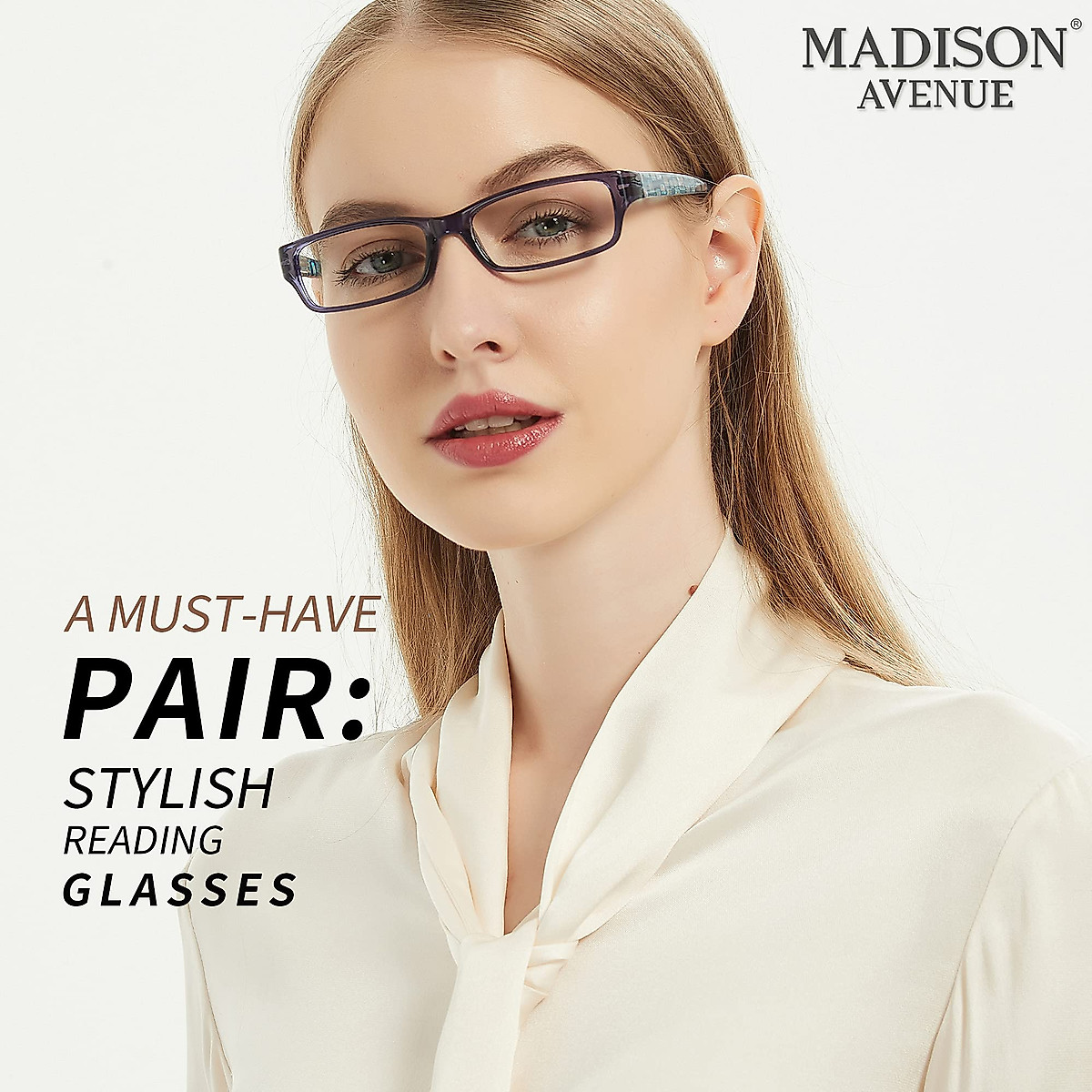 Madison Avenue 4 Pack Multicolor Blue Light Blocking Reading Glasses for Women Spring Hinge +1.5