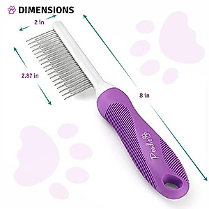 Detangling Pet Comb with Long & Short Stainless Steel Teeth for Removing Matted Fur, Knots & Tangles – Detangler Tool Accessories for Safe & Gentle DIY Dog & Cat Grooming (Grooming Comb)