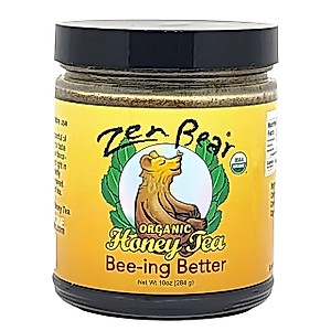 Zen Bear Organic Bee-ing Better Honey Tea - Echinacea, Lemon Balm, Ginger & Cayenne Infused Raw Honey Tea - Daily Well-Being Elixir for Immune Support & Delightful Flavor | 8 oz Jar