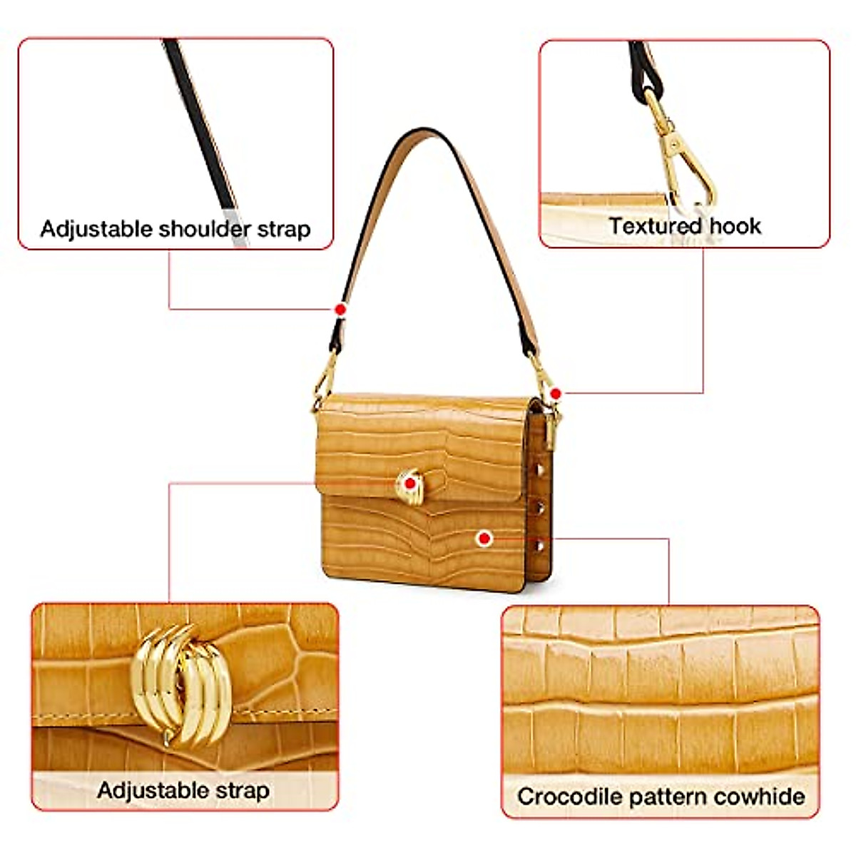 FOXLOVER Small Crossbody Bags for Women Genuine Leather Shoulder Bag Purse with 2 Shoulder Straps Handbag Fashion Caual Handle Bag