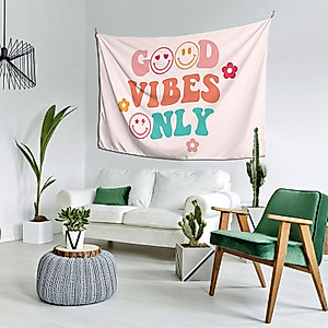 Good Vibes Only Pink Tapestry for Bedroom Teen Girl, Preppy Cute Tapestry Retro Quote Banner Wall Hanging Flag for Classroom Living Room College Dorm Home Decor Party Decorations Gift, 40" x 28"