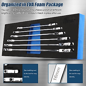 PTSTEL Ratcheting Wrench Set, Extra Long Double Box End Wrench Set，Flex-Head Metric Spanner Set, 6 Piece 72-Tooth Ratcheting Wrench Kit, 8-19mm (6, 8-19mm)