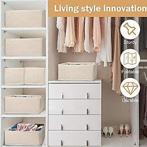 Potchen 24 Set Clothes Dresser Drawer Organizers, Nursery Closet Clothing Wardrobe Organizers Storage Dividers, Foldable Cloth Box Fabric Container Basket Bin for Bras Socks Underwear(Beige)