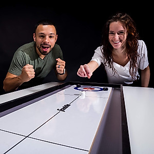 Franklin Sports 2-in-1 Shuffleboard Table and Curling Set - Portable Tabletop Set Includes 8 Rolling Mini Pucks - 45"