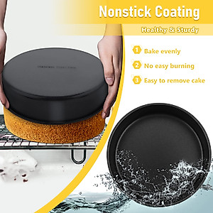 E-far 3-Piece Cake Pan(4/6/8 Inch), Nonstick Stainless Steel Round Baking Cake Pans, Metal Cake Mold Tins for Birthday/Wedding, Stainless Steel Core & Non-toxic Coating, Straight Side & 2 Inch Deep