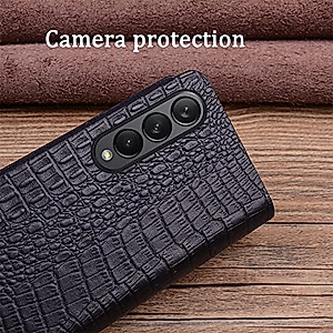 YAGELANG Case for Samsung Galaxy Z Fold 3, Clear View Window Durable Flip Genuine Leather Case Business Shockproof Scratch Resistant Protective Phone Cover 5G 2021,B Yellow