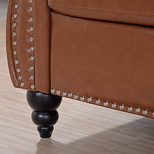 HoRunzelin Chesterfield Luxury PU Leather 3 Seater Sofa Couch,Classic Tufted Button and Nailhead Rolled Arm for Office Living Room,Brown