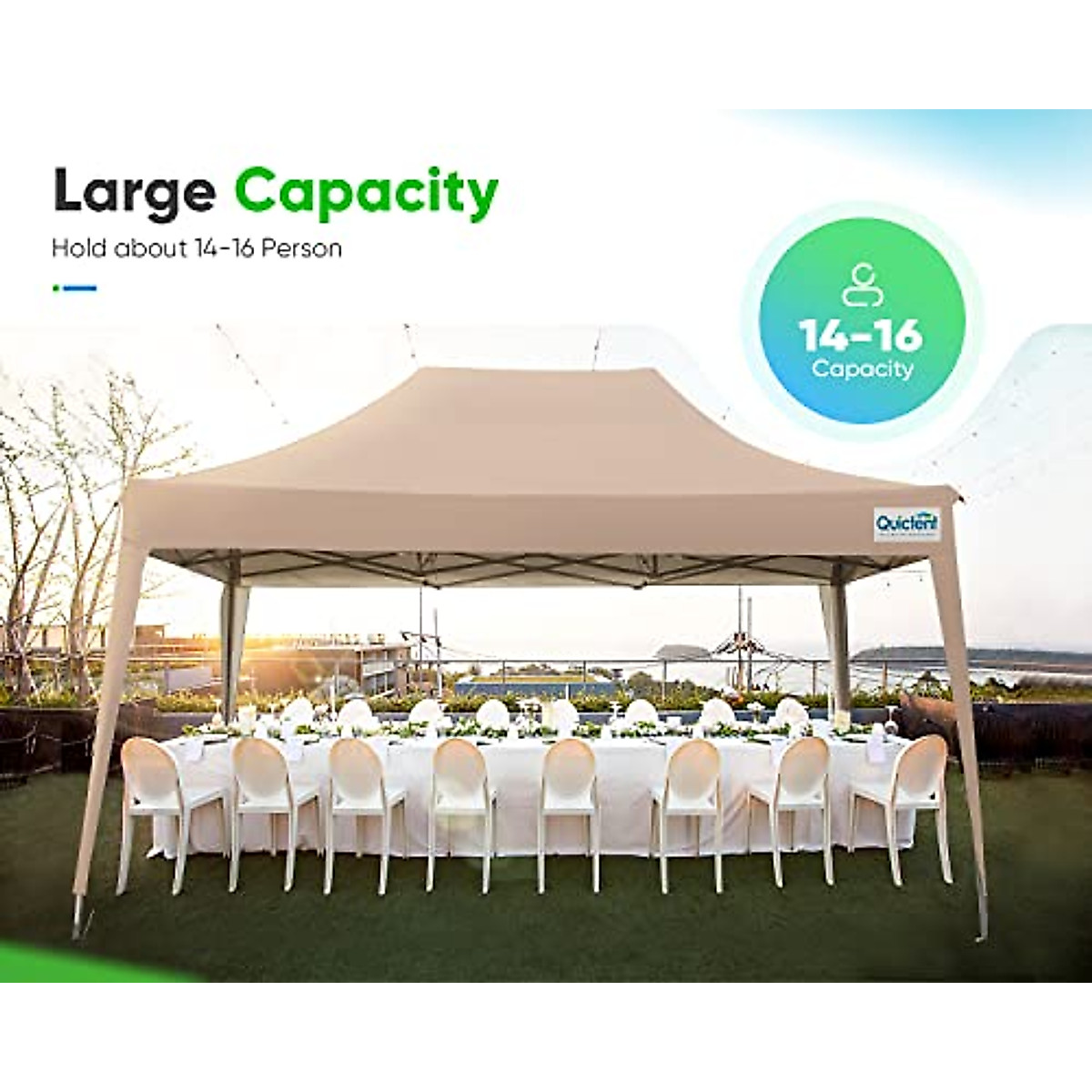Quictent Privacy 10x15 ft Ez Pop up Canopy Tent Enclosed Outdoor Instant Shelter Party Tent Event Gazebo with Sidewalls and Mesh Windows Waterproof (Beige)