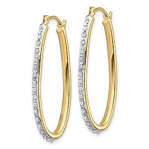 14K Yellow Gold Diamond Oval Twisted Hoop Earrings