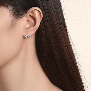 Earrings for Women,Clover Stud 925 Hypoallergenic Sterling Silver for Sensitive Ears, Blue Cubic Zirconia,Ideal Gifts for Women,Mom,Wife,Female