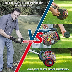 Zozen Nut Gatherer, Walnut Picker Upper Roller, Pinecone Picker Upper - Side Opening Dump | Apply to Walnut, Pecan, Hickory, Chestnuts, Buckeyes, Golf, Crab Apple Objects Size 1'' to 2.5''; 1.5 Gallon