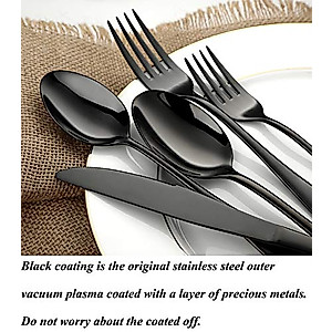 Black Silverware Set, 30-Piece Stainless Steel Flatware Set for 6, Cutlery Utensils Set Include Knives/Forks/Spoons Service for 6, Mirror Polished and Dishwasher Safe