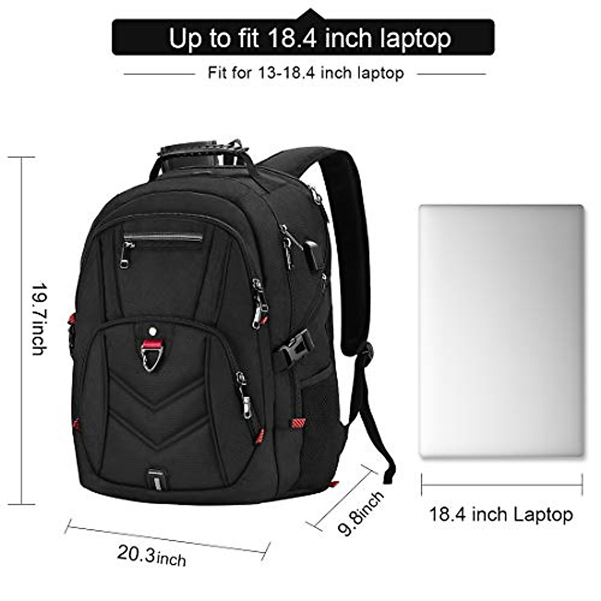 NEWHEY Laptop Backpack 18 Inch Business Travel Backpacks for Men Women Extra Large Waterproof TSA Anti Theft College Bookbags with USB Charging Port 18.4 Gaming Computer Backpack,Black