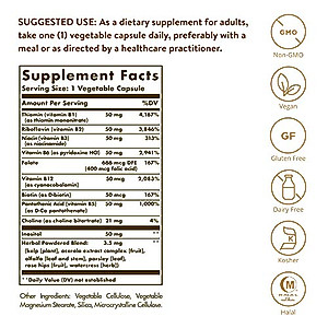 Solgar B-Complex “50”, 250 Vegetable Capsules - Energy Metabolism, Cardiovascular Support, Nervous System Support - Non-GMO, Vegan, Gluten Free, Dairy Free, Kosher, Halal - 250 Servings