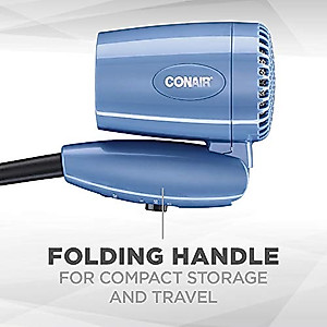 Conair Travel Hair Dryer with Dual Voltage, 1600W Compact Hair Dryer with Folding Handle, Travel Blow Dryer
