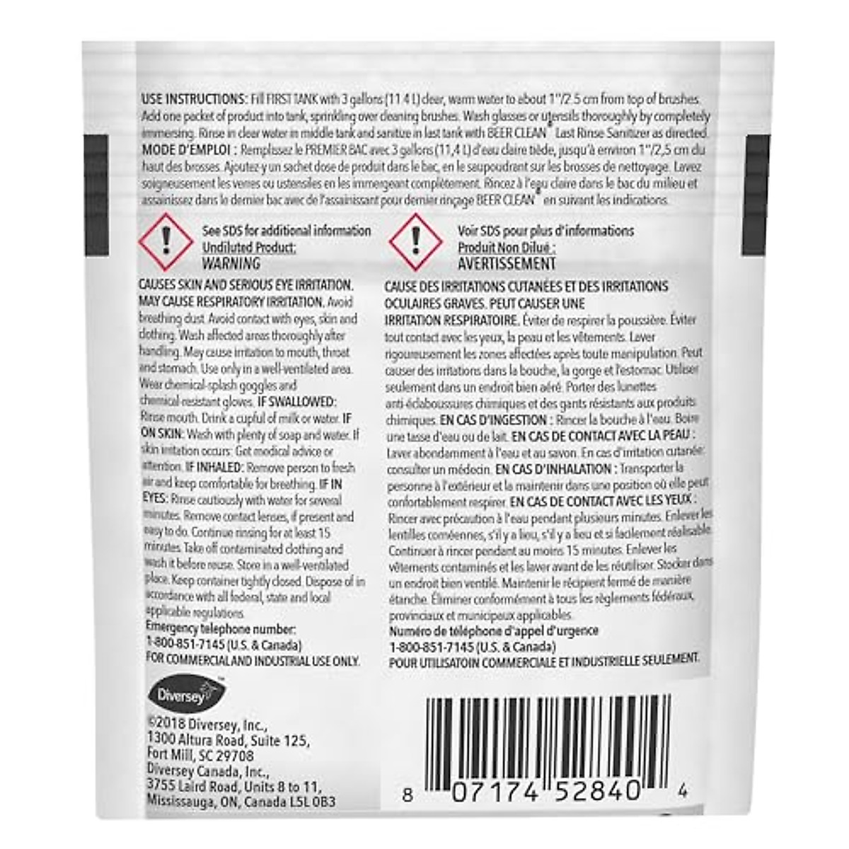 Diversey-990224 Beer Clean Low Suds Glass Cleaner (0.5-Ounce, 100-Pack)