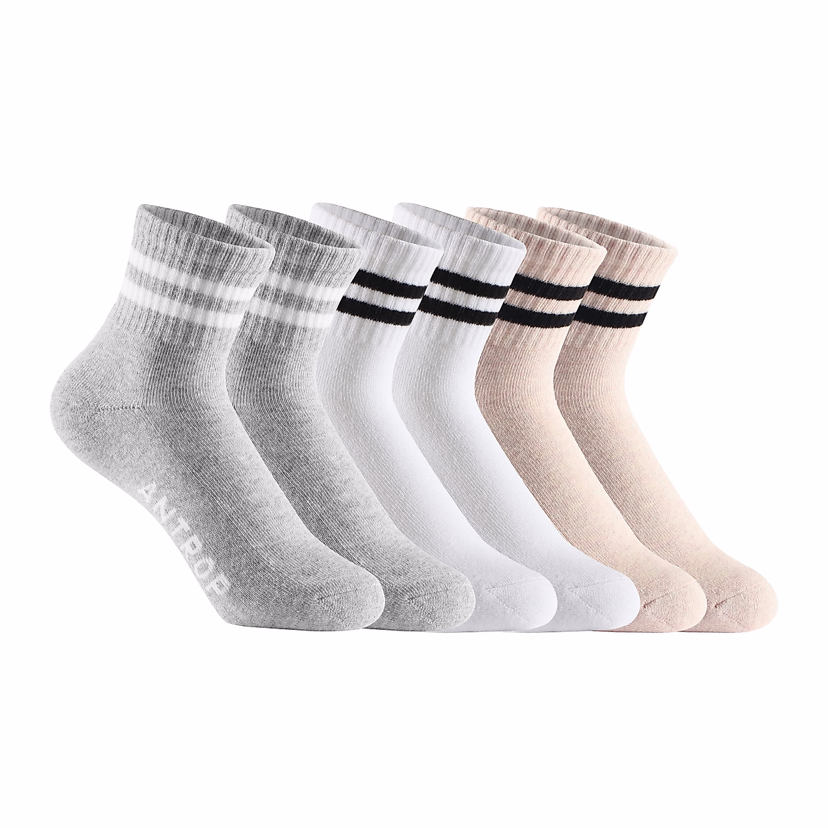 Antrop Women Quater Crew Athletic Running Cotton Cushion Socks (6 Pairs)