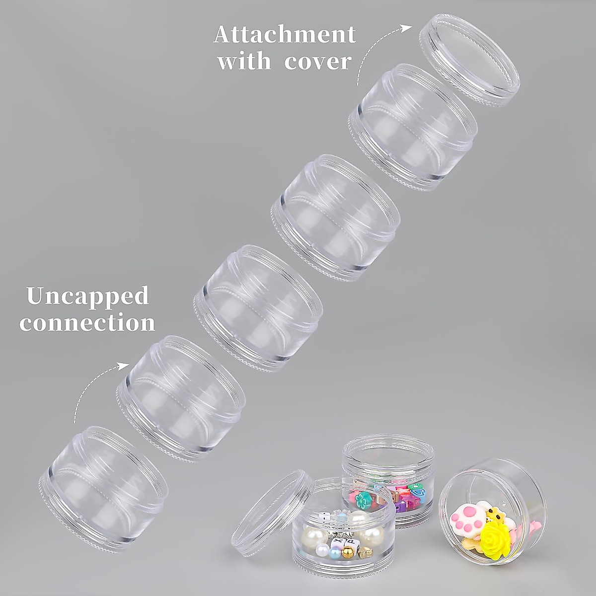 Hariendny 2 Sets Round Stackable Containers 5 Layer Clear Stackable Bead Storage Plastic Storage Jars Plastic Cosmetic Storage Box Art Craft Accessory Organizer Box for Jewelry Beads Buttons