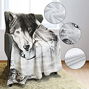 YISUMEI Grey Wolf Throw Blanket Forest Mountain Peak Sky Couple Wolf Fleece Blanket Soft Warm Cozy for Sofa Couch Bed 60"x80"