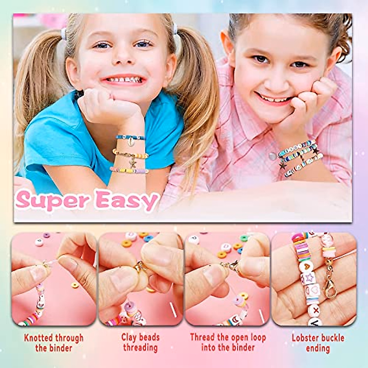 Flat Clay Beads for Jewelry Bracelet Making Kit,6mm Flat Polymer Heishi Beads DIY Arts and Crafts Kit with Smiley Face Letter Bead,Gifts Toys for Girls Age 6-12