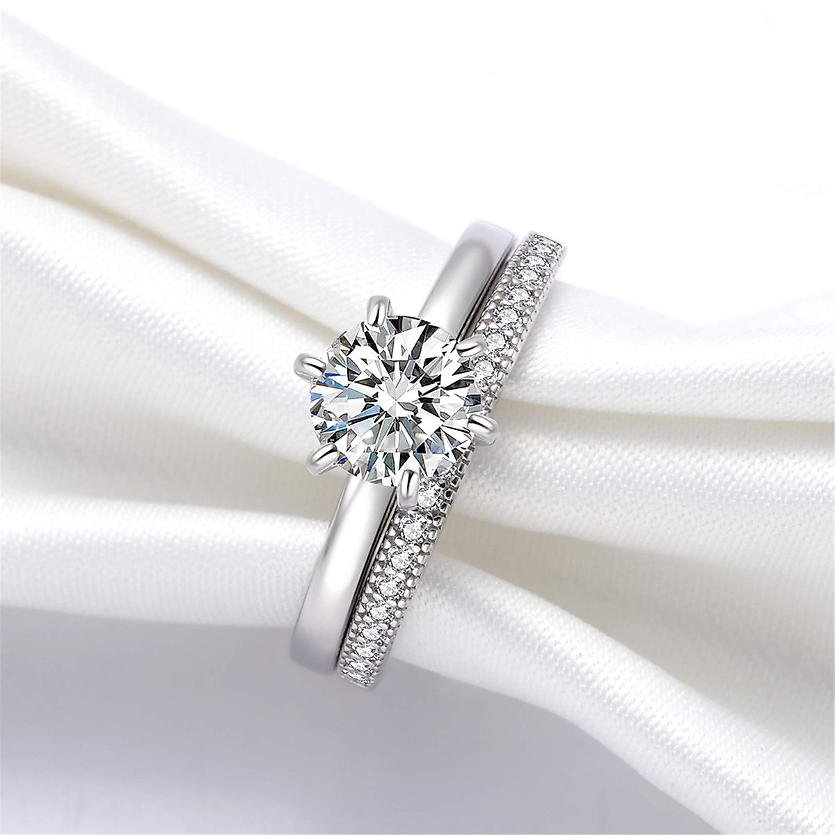 MABELLA Cubic Zirconia Engagement Ring- AAA+ Round Cut 925 Sterling Silver Rings for Women - Classic, CZ Solitaire Engagement Ring- Cute Faux Wedding Rings, Promise Ring for Her