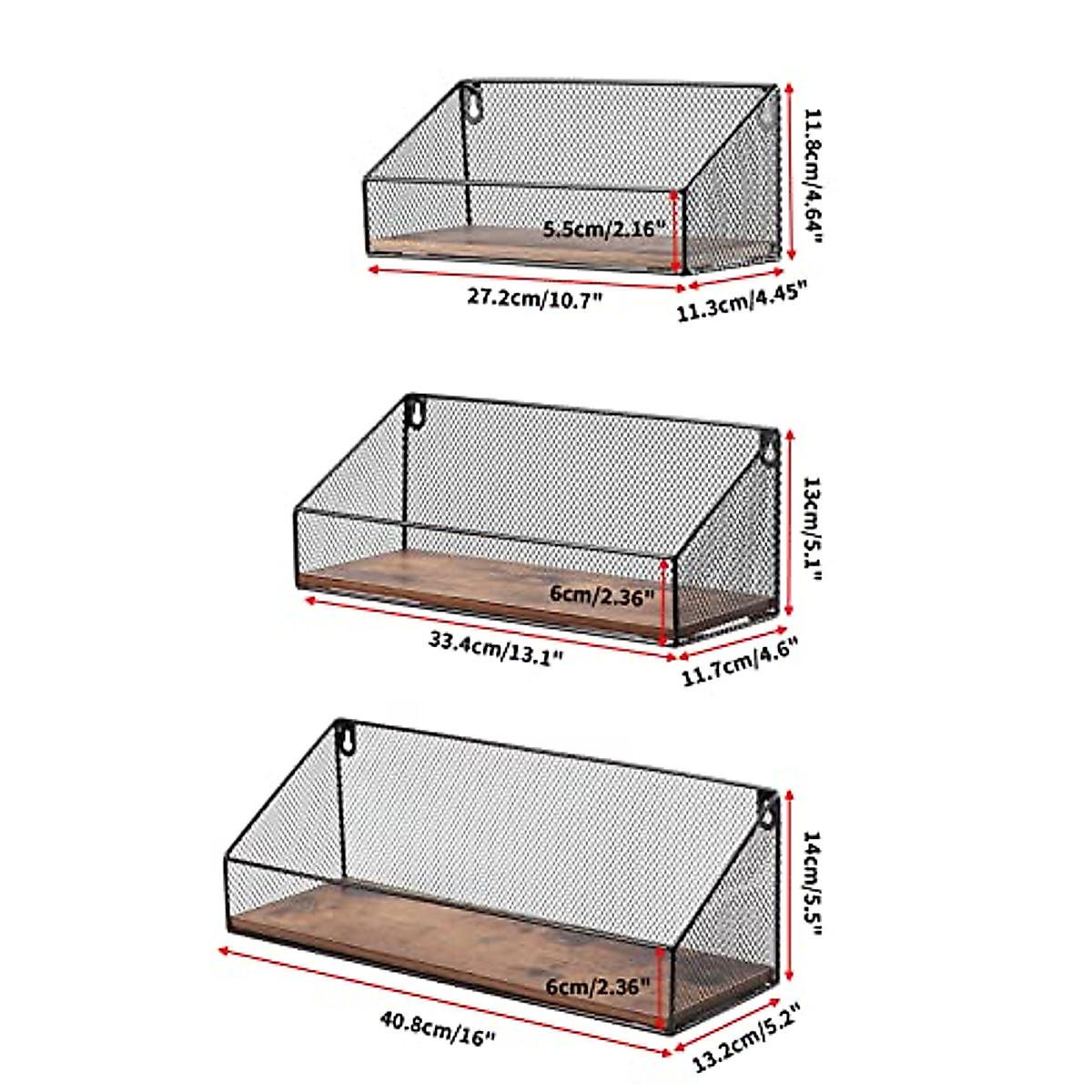 Hoikwo 3 Pack Mesh Wall Floating Shelves, for Bathroom Laundry Room Bedroom Living Room Kitchen and Office