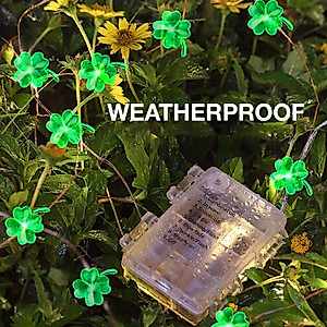 St. Patrick's Day Lights Shamrock String Lights Battery Operated 13 Feet 40 LEDs 8 Mode with Remote Lucky Clover Silver Wire Mini Fairy Lights for Bedroom Party Feast Green Day Decorations