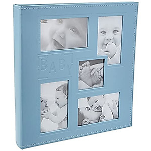 Pioneer Collage Frame Embossed "Baby" Sewn Leatherette Cover Photo Album, 4"x6", 240 Photos, Baby Blue