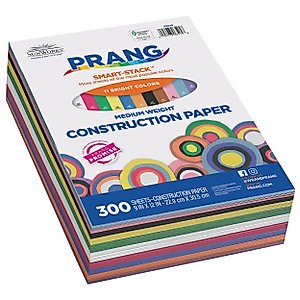 Prang (Formerly SunWorks) Smart-Stack Construction Paper, 11 Assorted Colors, 9" x 12", 300 Sheets