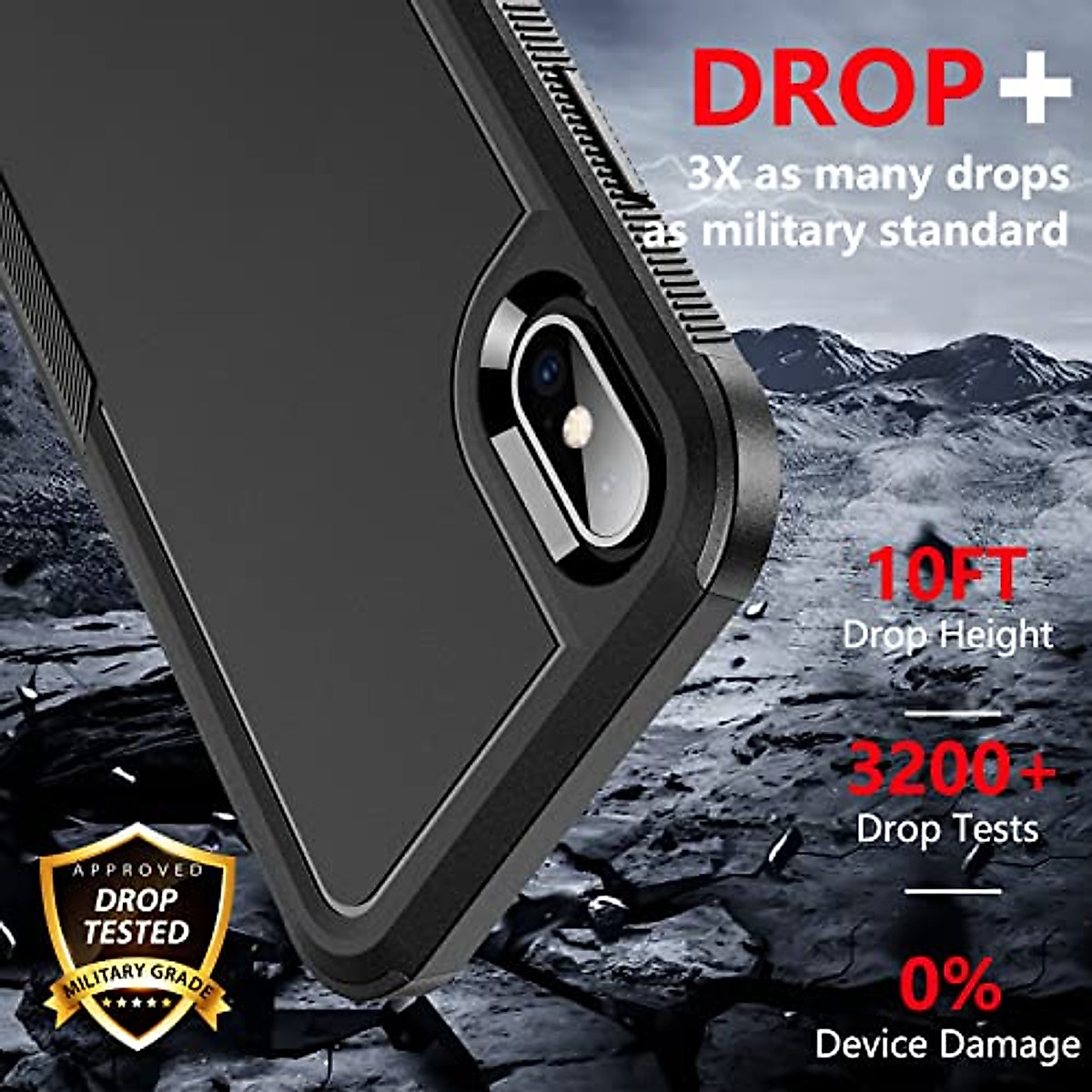 SPIDERCASE for iPhone Xs Max Case, [10 FT Military Grade Drop Protection] [Non-Slip] [2 pcs Tempered Glass Screen Protector] Shockproof Airbag Cushion Protective Case for iPhone Xs Max 6.5” (Black)