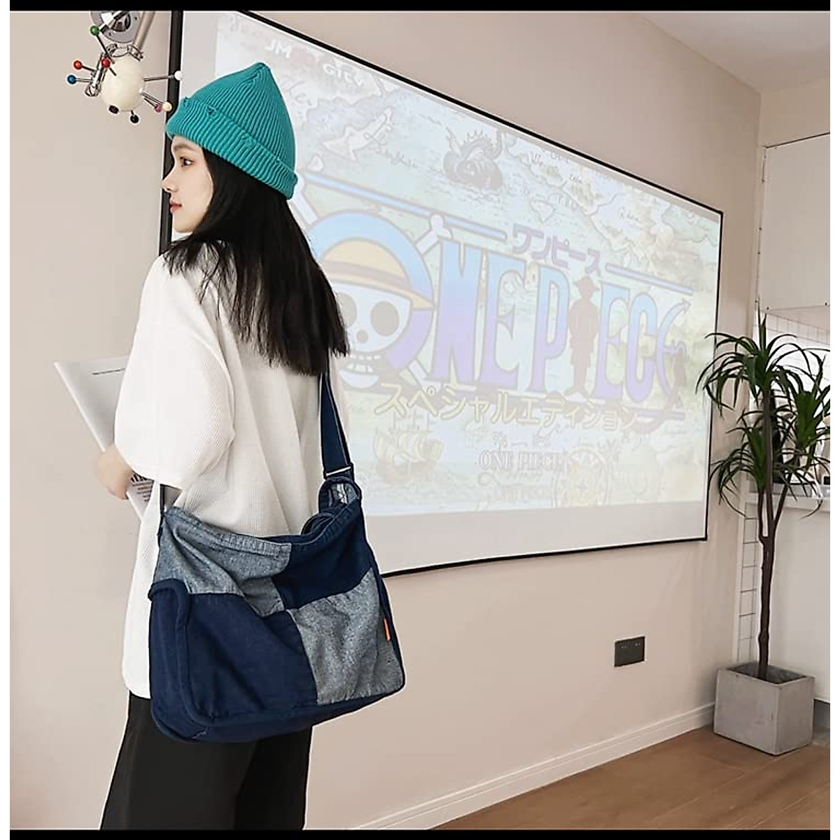 Light Weight Soft Denim Tote Shopper Shoulder Handbag Hobo Tote Bag for Women Crossbody Bag Large Capacity Purse (Dark Green)