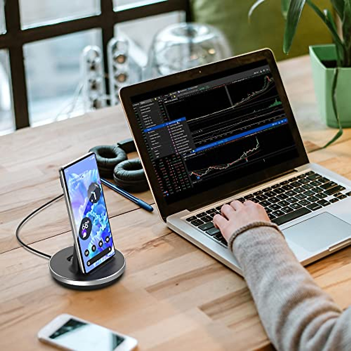 Encased USB Type C Desktop Charging Stand - Compatible with All Google Pixel Phones - Charger Dock for Pixel 6a, 6 Pro, / 7a, 7, 8, 8 Pro Models, Aluminum Black (Case Compatible)