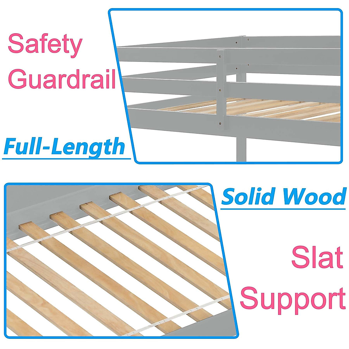 Anwick Twin Over Twin Low Bunk Bed with Stairs and Rails, Wooden Bunk Beds Frame with Safety Guardrail and Slats for Toddlers, Kids, Teens, Boys, Girls, Noise-Free (Grey)