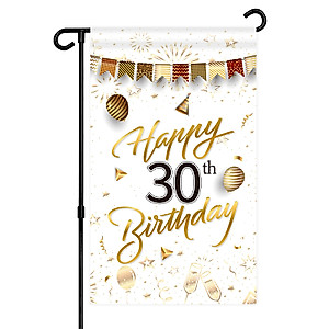 RoadSea Happy 30th Birthday Garden Flag - Adult Girl Boy Thirty Years Old Birthday Yard Lawn Sign - 30th Birthday Party Garden Banner Indoor Outdoor Decoration Supplies - Double Sided 12" x 20" (30th)