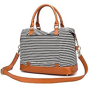 Bluboon Women Ladies Canvas Weekender Bag Overnight Carry-on Tote Duffel in Trolley Handle (BlackStripe)