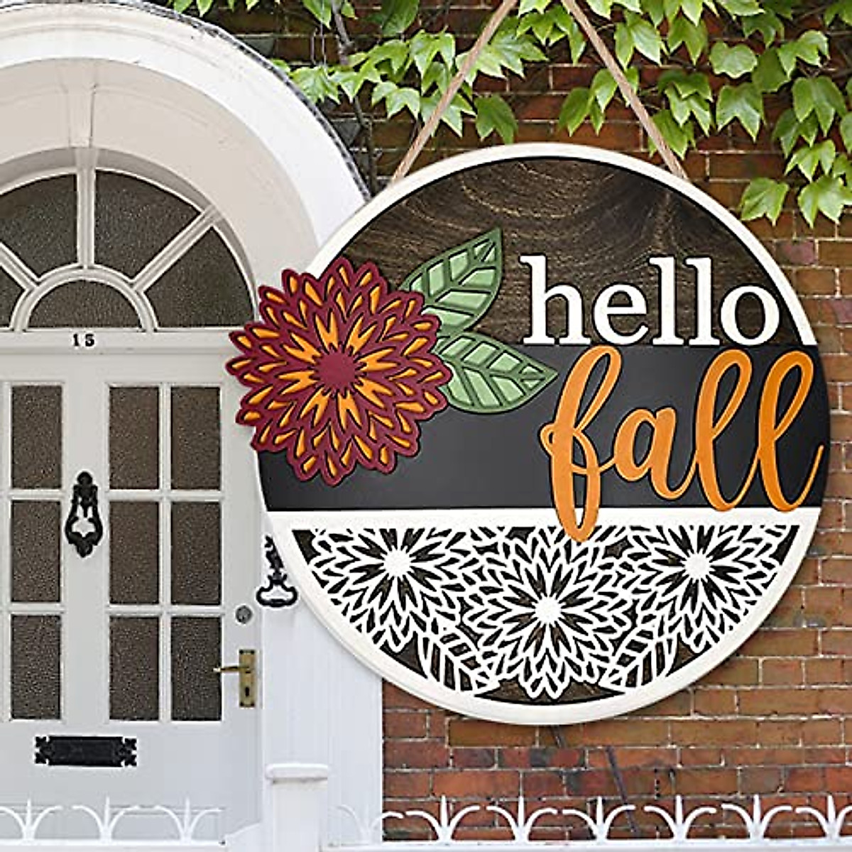 3D Hello Fall Wood Sign Thanksgiving Decorations Flower Welcome Sign for Front Door Welcome Decoration for Farmhouse Porch Fall Welcome Wood Hanging Sign Rustic Home Sign (Flower)