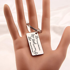 FEELMEM Butterfly Keychain Inspirational Butterfly Quote Live Every Moment Laugh Every Day Love Beyond Words Keychain Butterfly Jewelry Hostess Gift House Warming Gift for Best Friend Family (silver)
