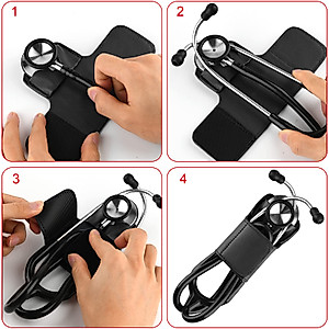 Beautyflier PU Leather Stethoscope Holder with Clip for All Models: Littmann, ADC, MDF, Adscope, Stethoscope Holder Carrier Perfect for Physicians, Nurses, EMT (Black)