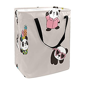 Cute Panda Print Collapsible Laundry Hamper, 60L Waterproof Laundry Baskets Washing Bin Clothes Toys Storage for Dorm Bathroom Bedroom