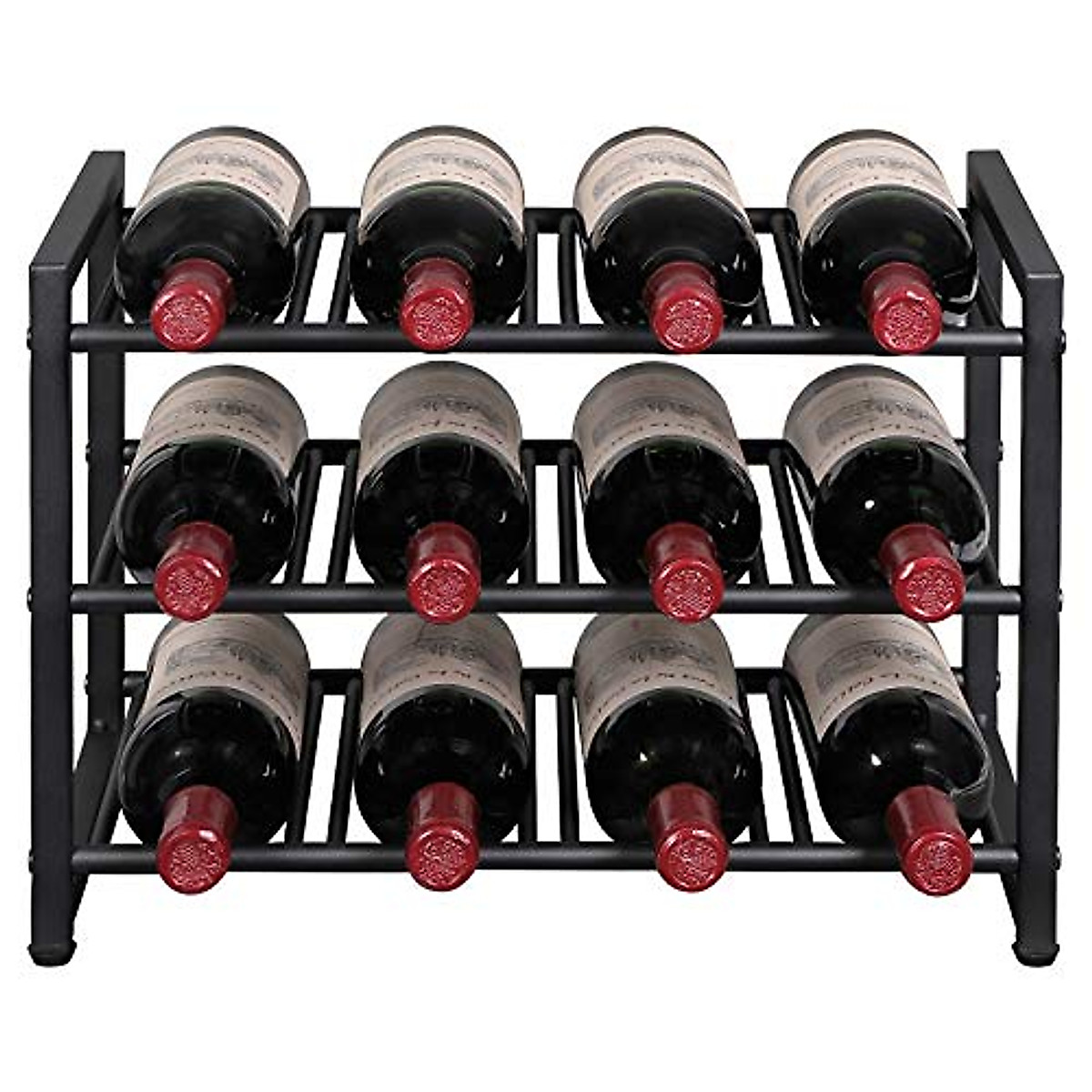 OROPY Wine Rack Freestanding Floor Counter, 3 Tier Display Storage Wine Rack for Countertop, 12 Bottles Wine Rack for Liquor Shelf (Metal Black)
