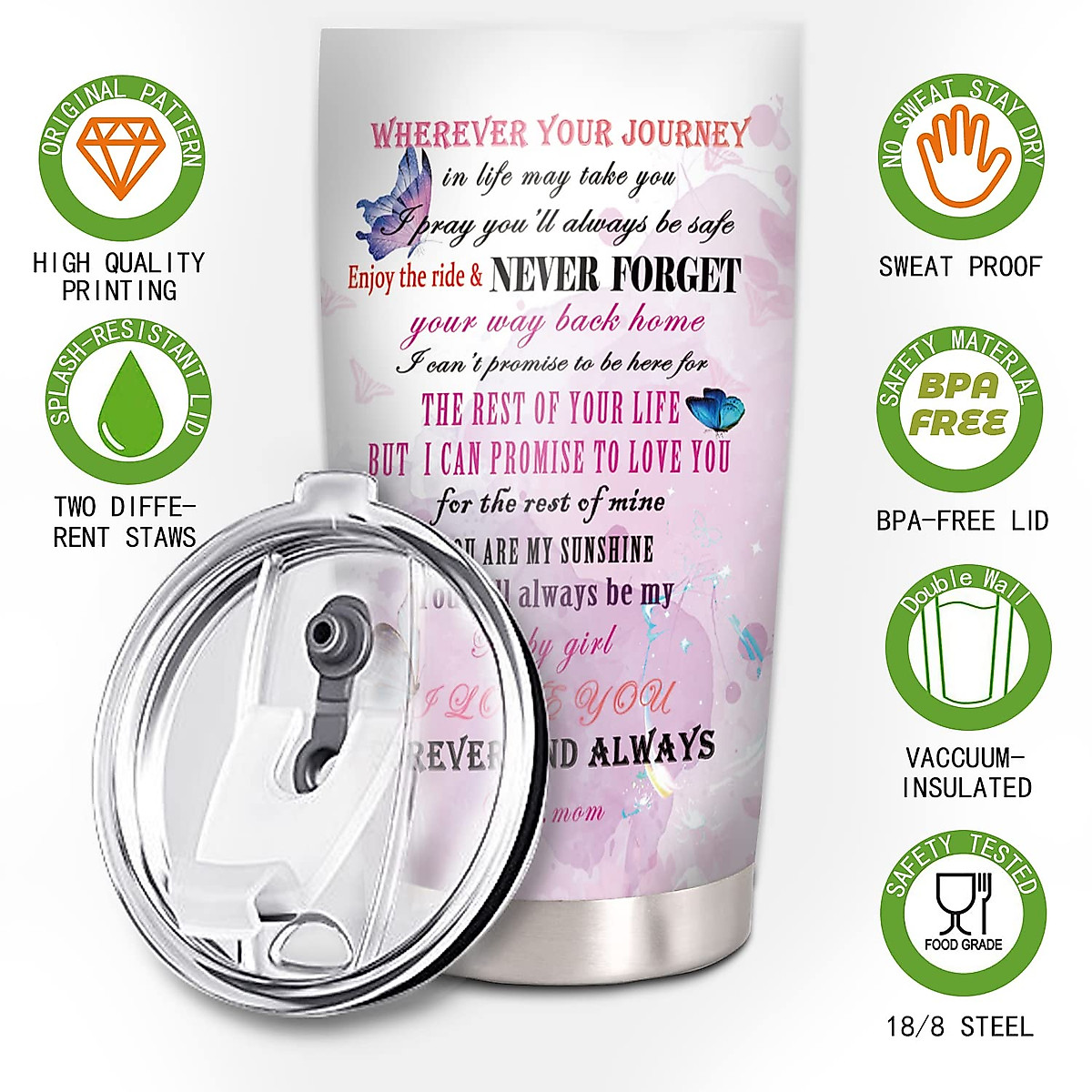 Ghyruio Daughter Gift from Mom - Birthday Gifts for Daughter from Mother -Christmas, Wedding Day, Mother's Day, Valentines Day -To My Daughter Insulated Stainless Steel Tumbler Coffee Mug 20oz